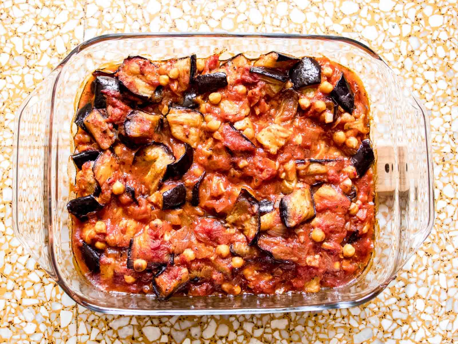 Vegetarian Lebanese Eggplant Moussaka with Chickpeas